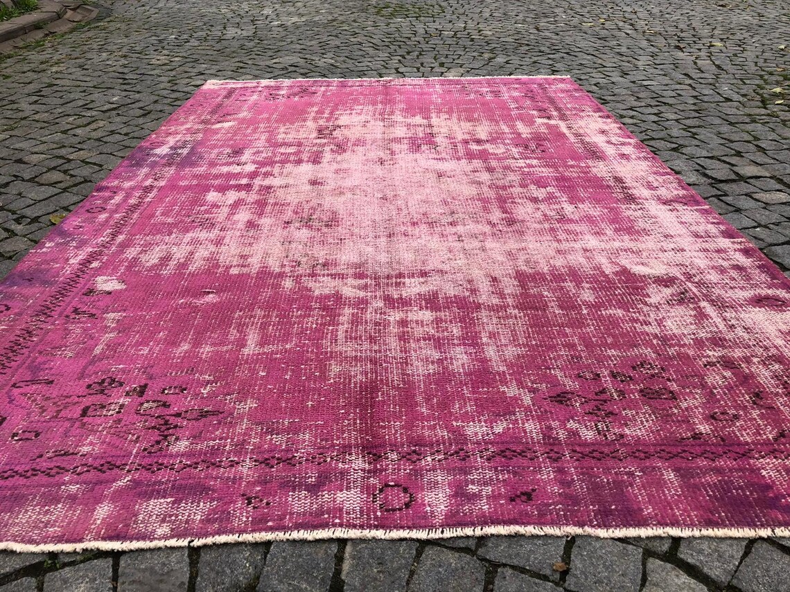 Black Floral Patterned Pink Carpet Cotton & Wool Rug Vintage - Etsy