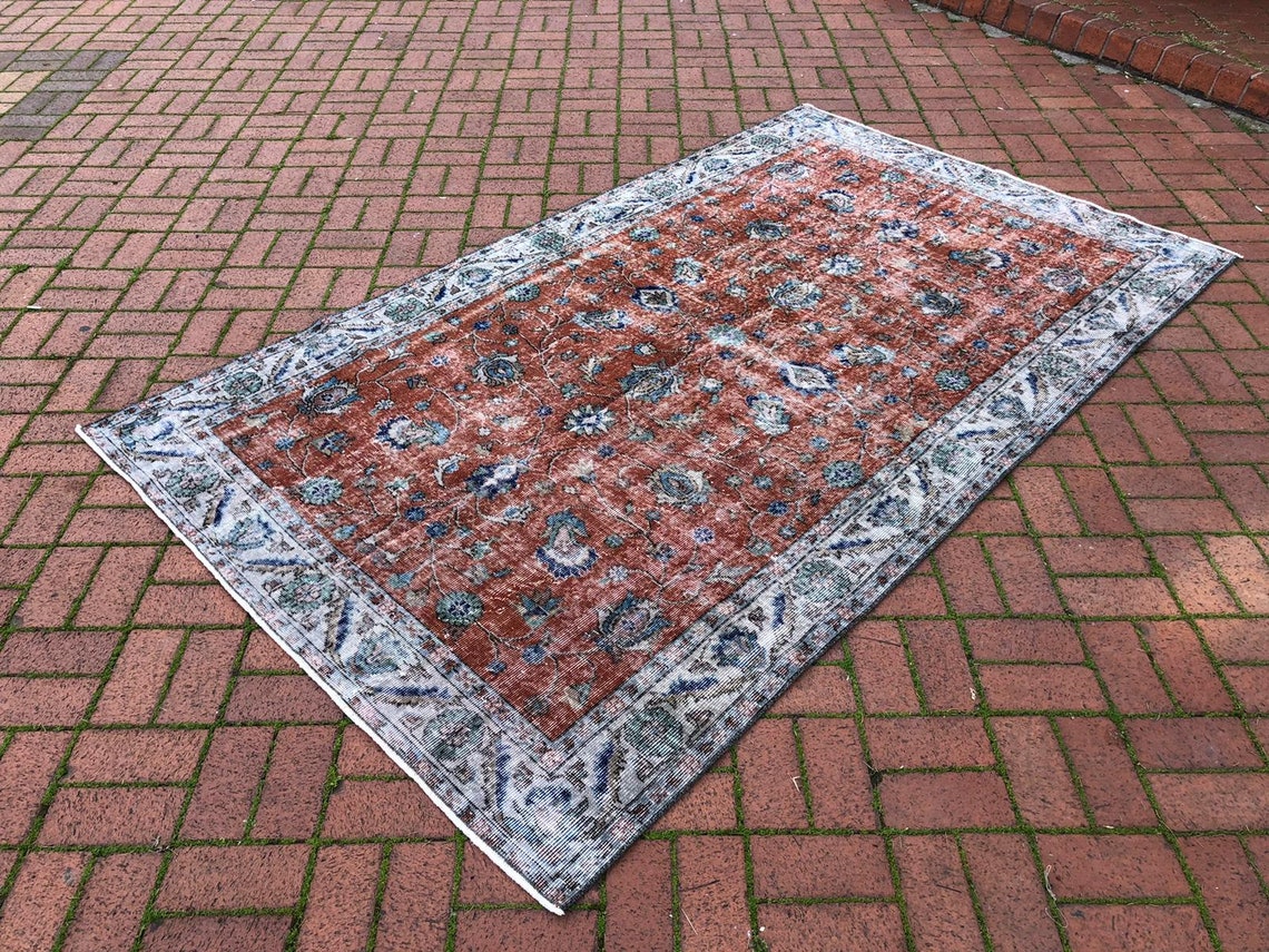 Brick Color Rug Red Rug Gray Rug Floral Rug Vintage Rug - Etsy