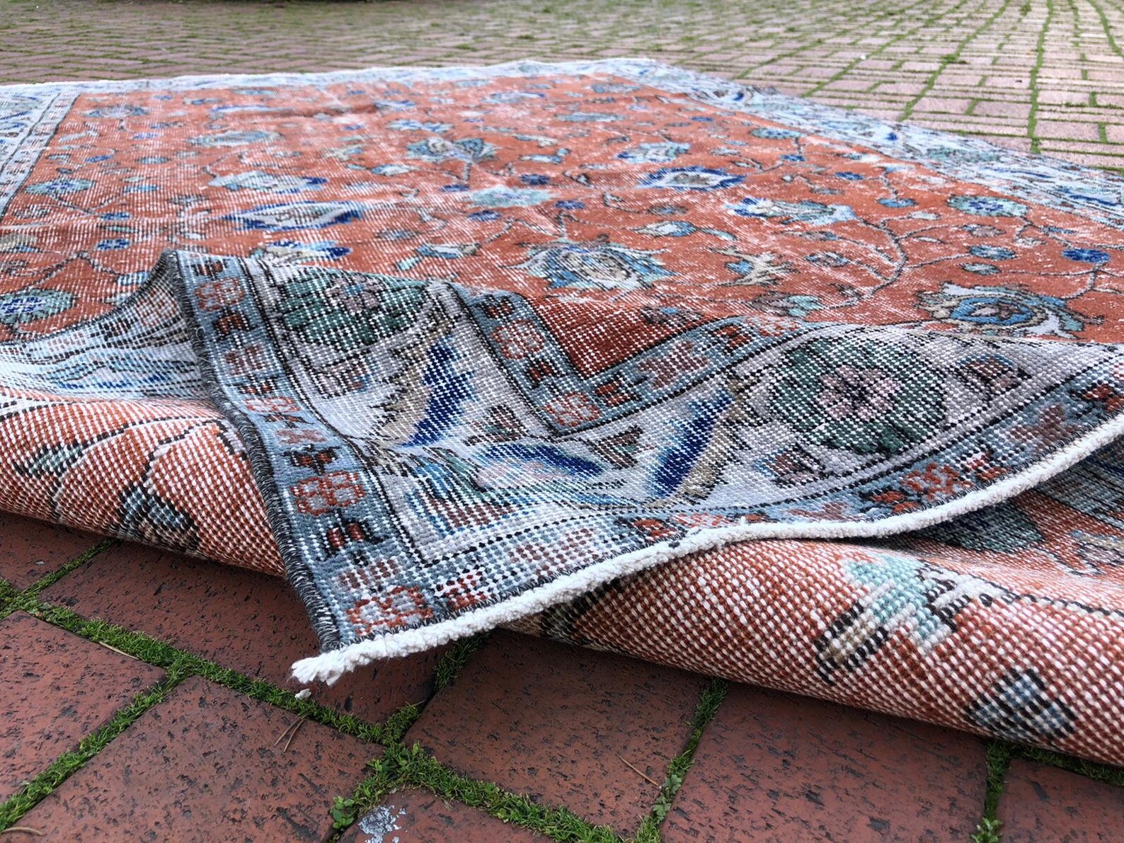 Brick Color Rug Red Rug Gray Rug Floral Rug Vintage Rug - Etsy