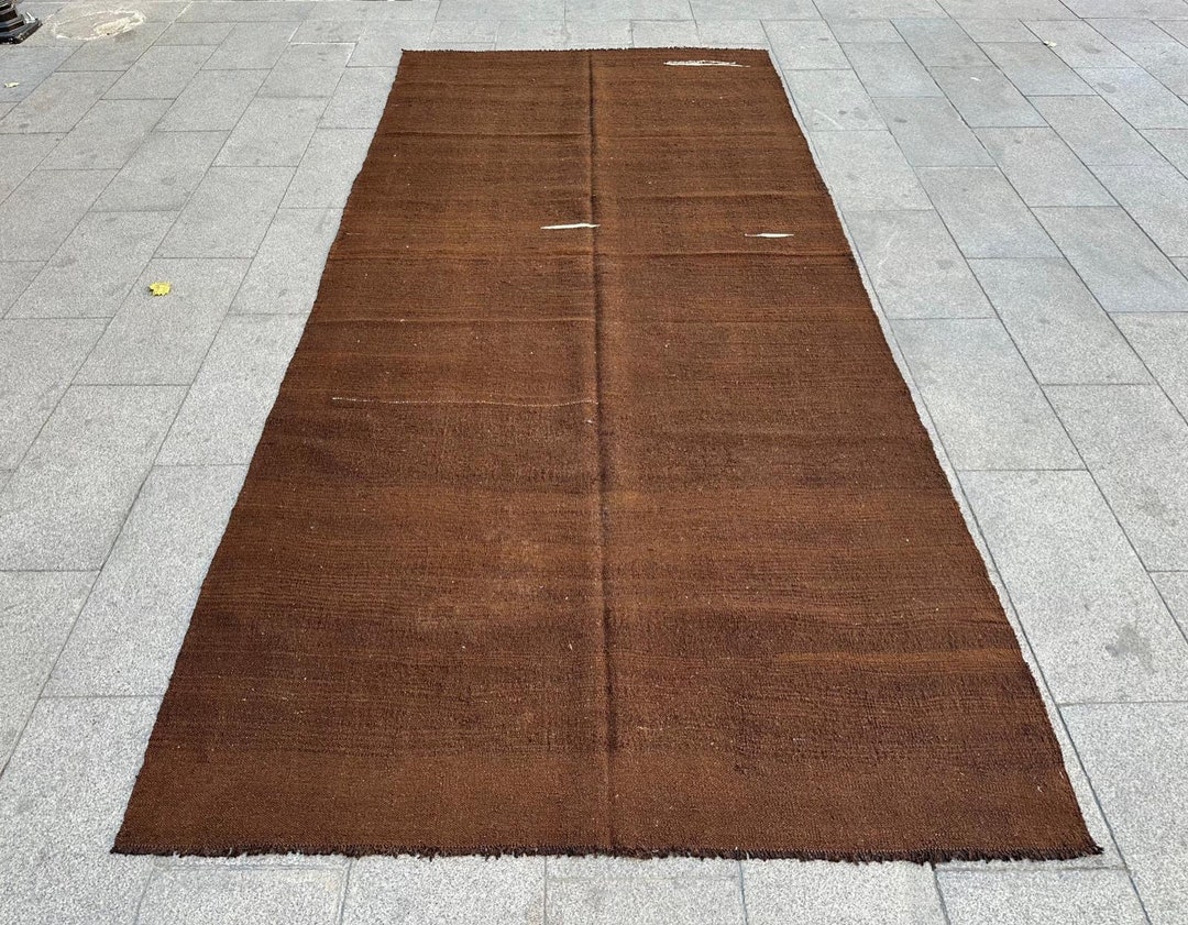 5’1” X 11’4” Turkish Old Brown Outdoor Rug, Nomadic White Goat Hair ...