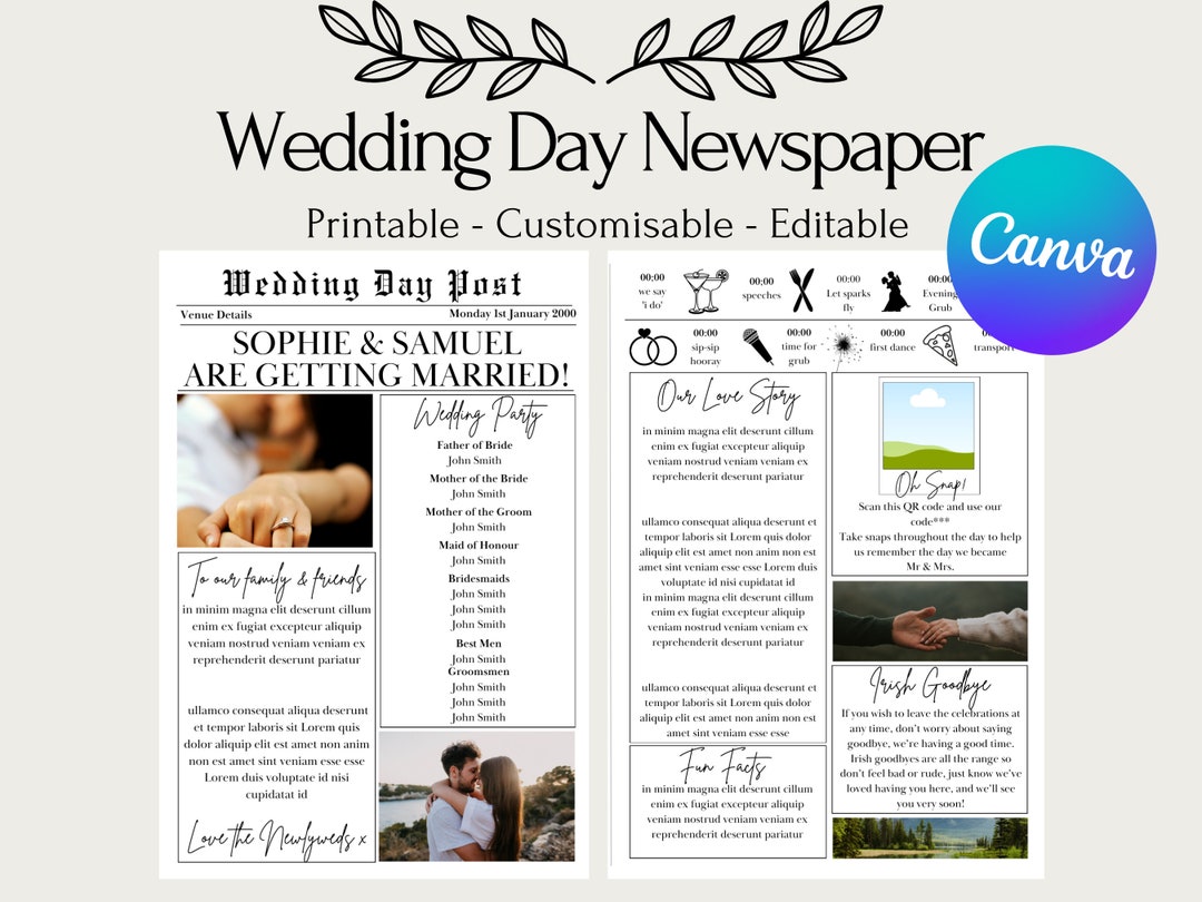 Editable A5 Double Sided Wedding Day Newspaper - Etsy UK