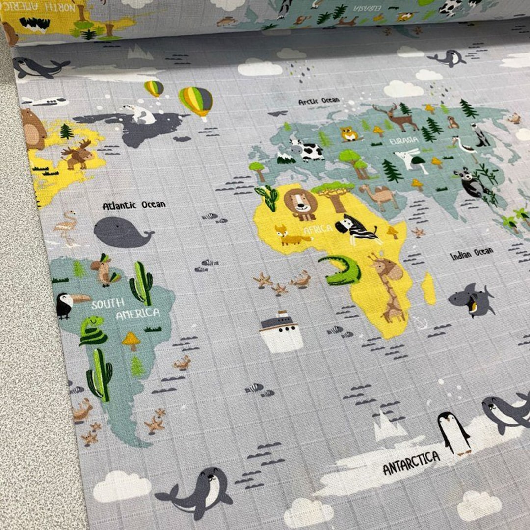 World Map Fabric, Muslin Fabric, World Map, Fabric for Baby, Fabric for ...