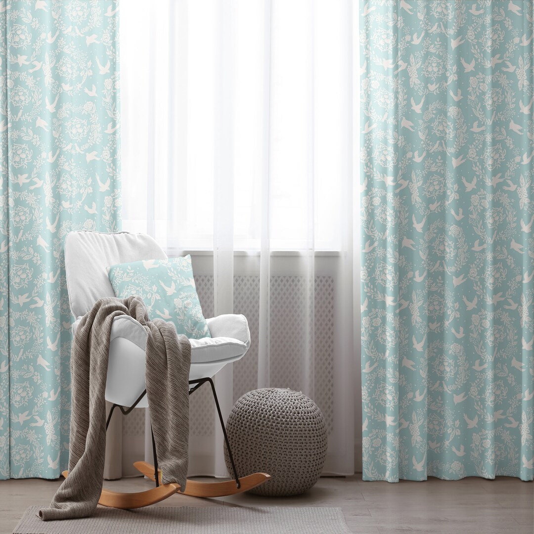 Curtain, Curtain Panel, Blue Curtain, Bird Pattern, Bird Curtain ...