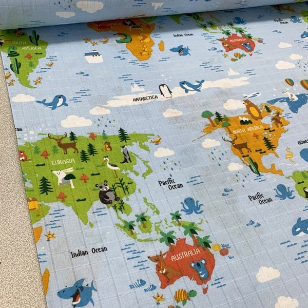 World Map Fabric - Etsy