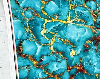 Turquoise Print Fabric - Etsy