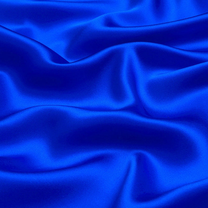 Pure Color Silk Bright Blue Fabric Stretch Silk Satin Designer Fabric ...