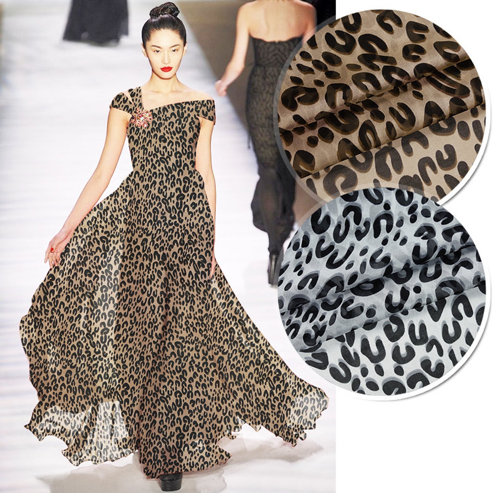 100% Pure Silk Chiffon Fabric With Leopard Print Fabric by the Yard or ...