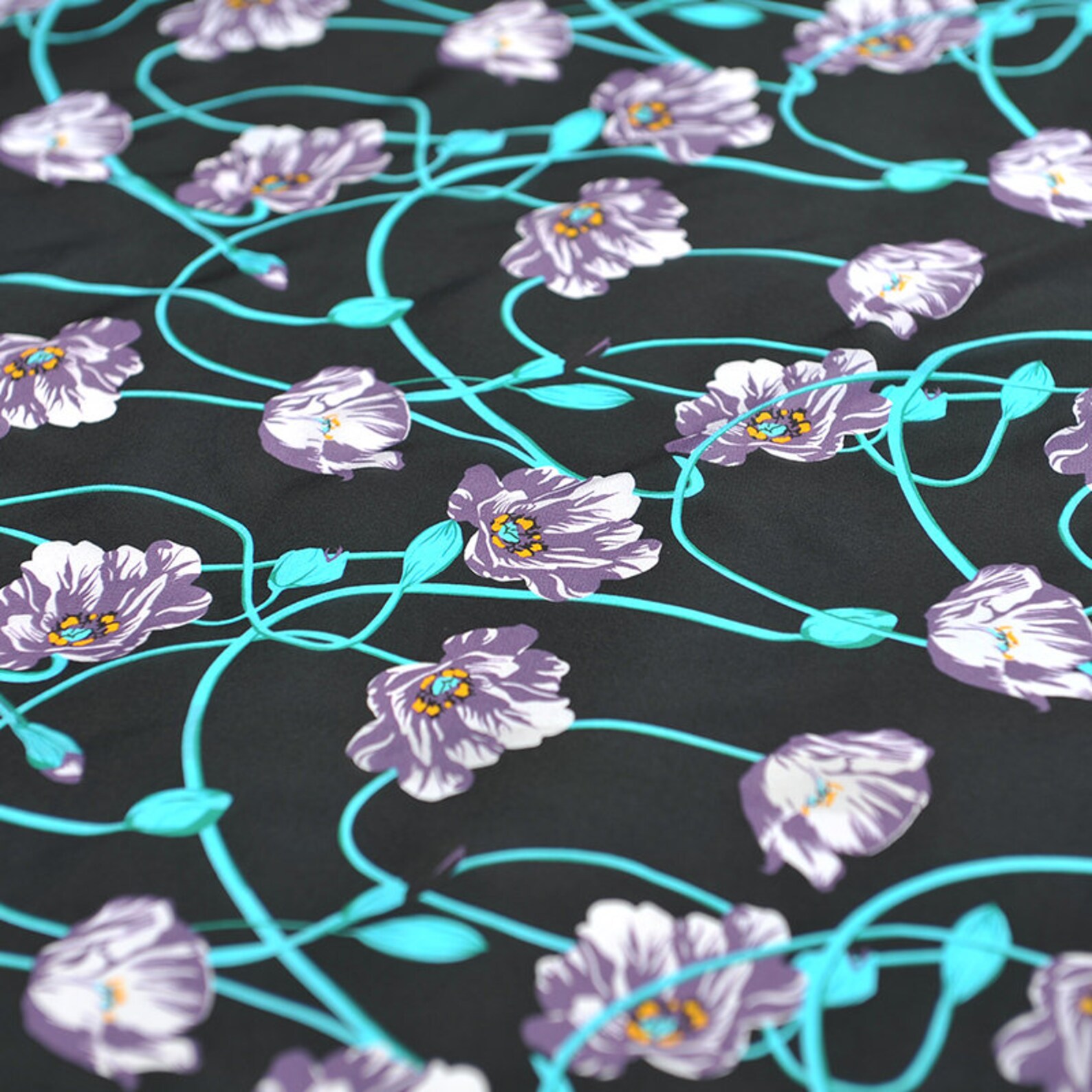 Purple Flower Printed Pattern Fabric 100% Silk Crepe De Chine Fabric ...