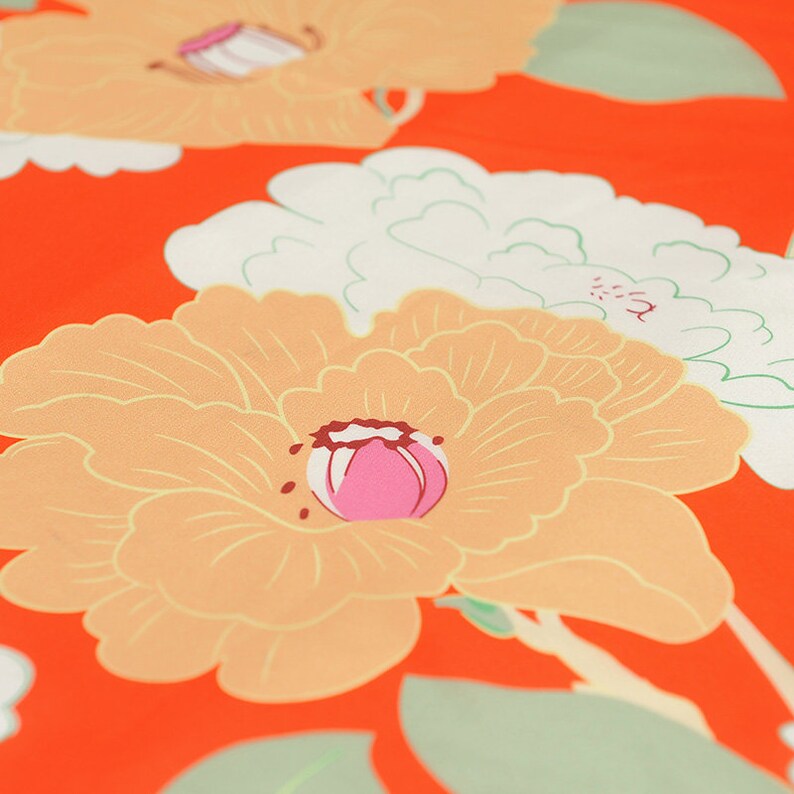 Red Fabric Large Flower Print Pattern 100% Silk Crepe De Chine Fabric ...