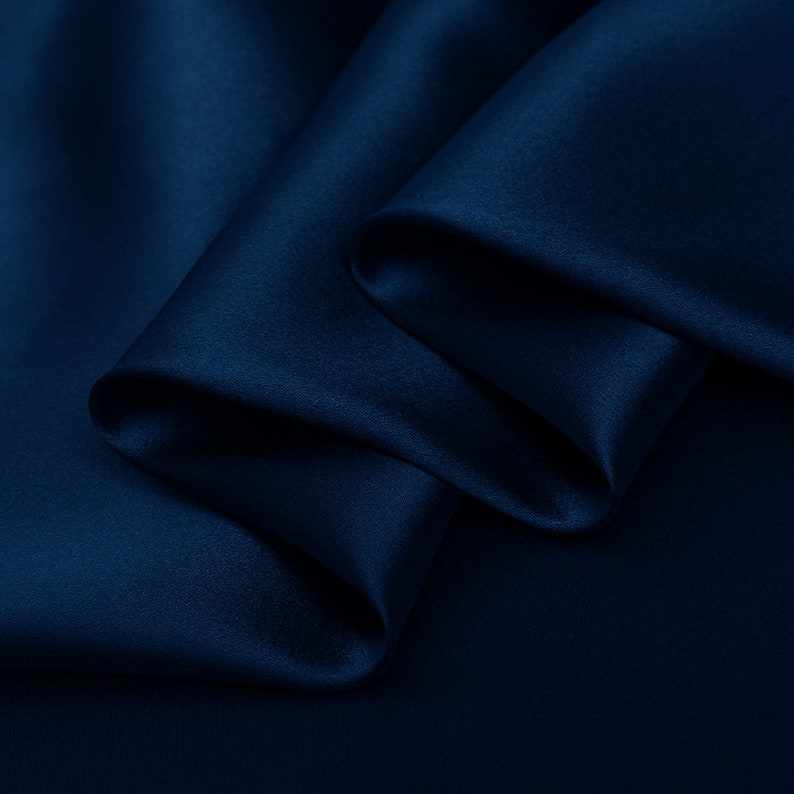 Pure Color Silk Navy Blue Fabric Stretch Silk Satin Designer Fabric by ...