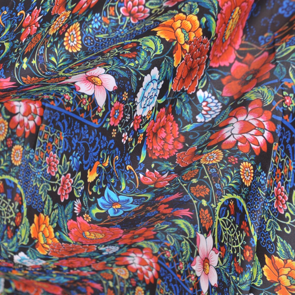 Color Flower Pattern Printed Fabric 100% Silk Crepe De Chine Fabric ...