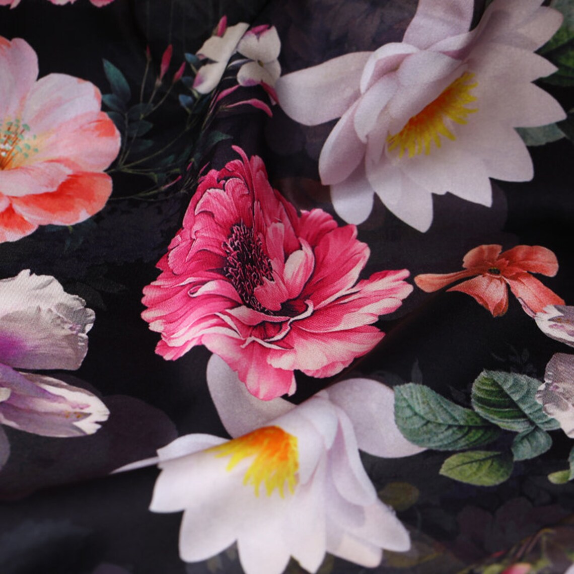Black Fabric Colorful Flower Pattern Printing Fabric Stretch - Etsy