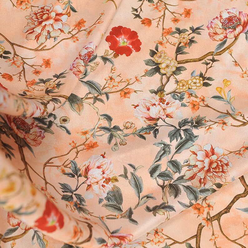 Fashion Large Flower Pattern Printed Fabric 100% Silk Crepe De - Etsy