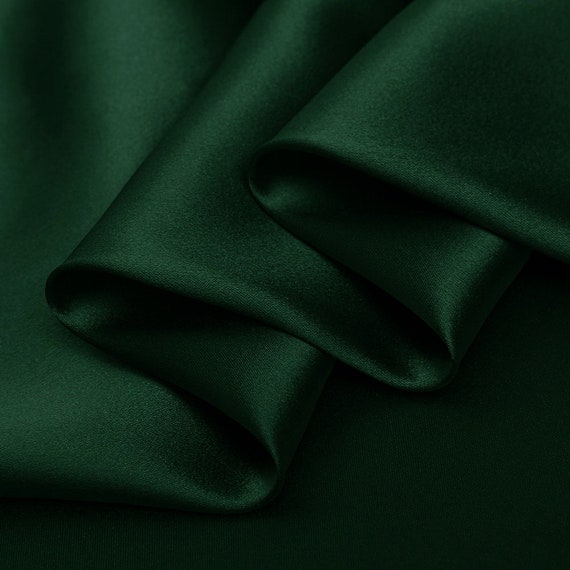 Pure color silk dark green fabric Stretch Silk Satin Designer | Etsy