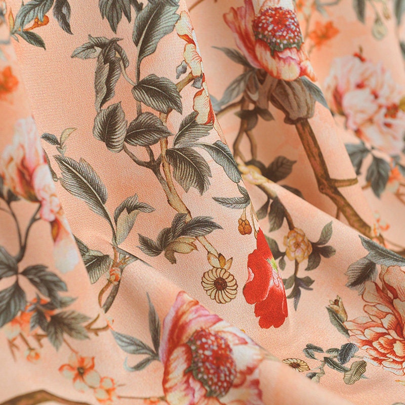 Fashion Large Flower Pattern Printed Fabric 100% Silk Crepe De - Etsy