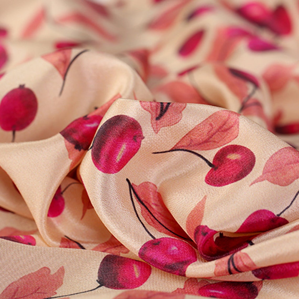 Red Small Flower Pattern Printed Fabric 100% Silk Crepe De - Etsy