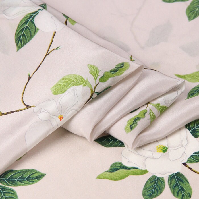 Green Leaf Plant Pattern Fabric 100% Silk Crepe De Chine Fabric Width ...