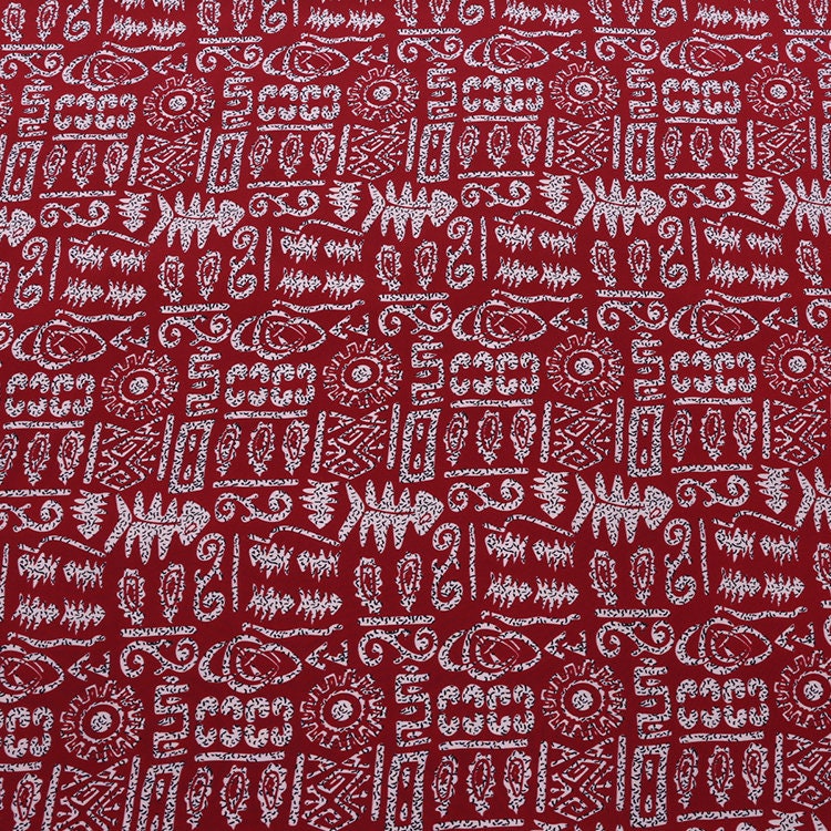 Red Fabric, White Geometric Pattern Printing100% Silk Crepe De Chine ...