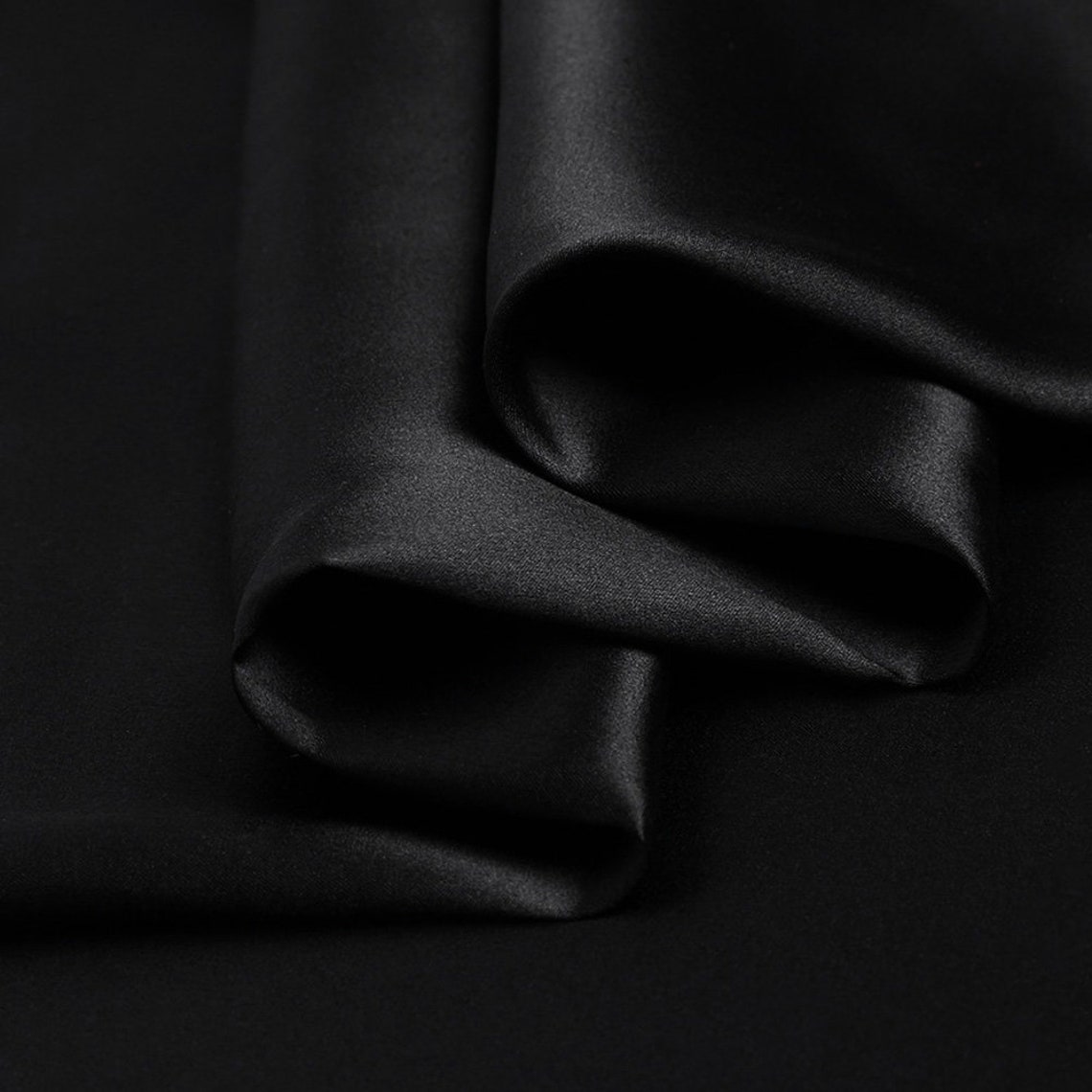 Pure Color Silk Pure Black Fabric Stretch Silk Satin Designer Fabric by ...