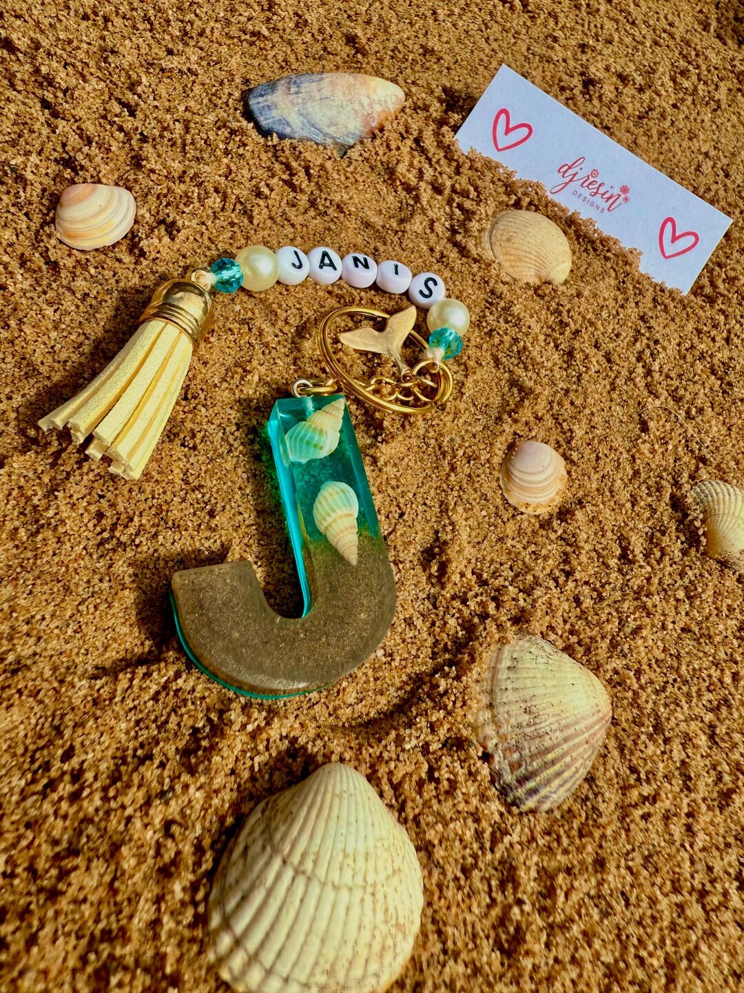 Personalized Resin Beach Letter Keyring, Real Shells & Sand - Etsy