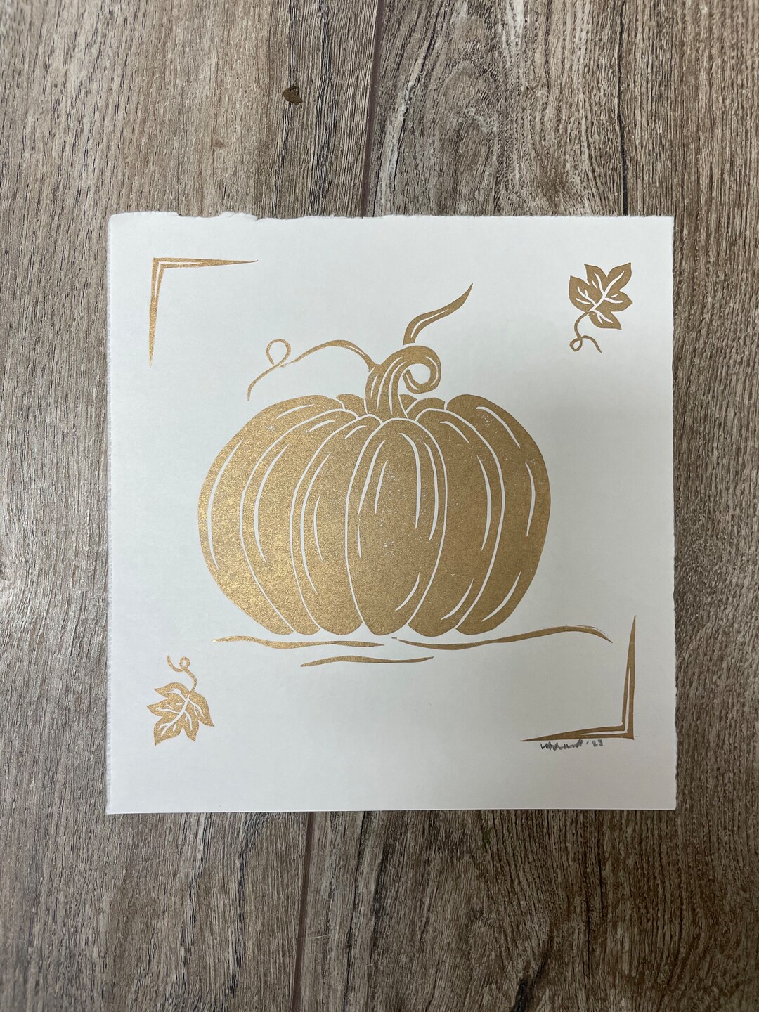 Golden Pumpkin Linocut Print Signed and Dated - Etsy