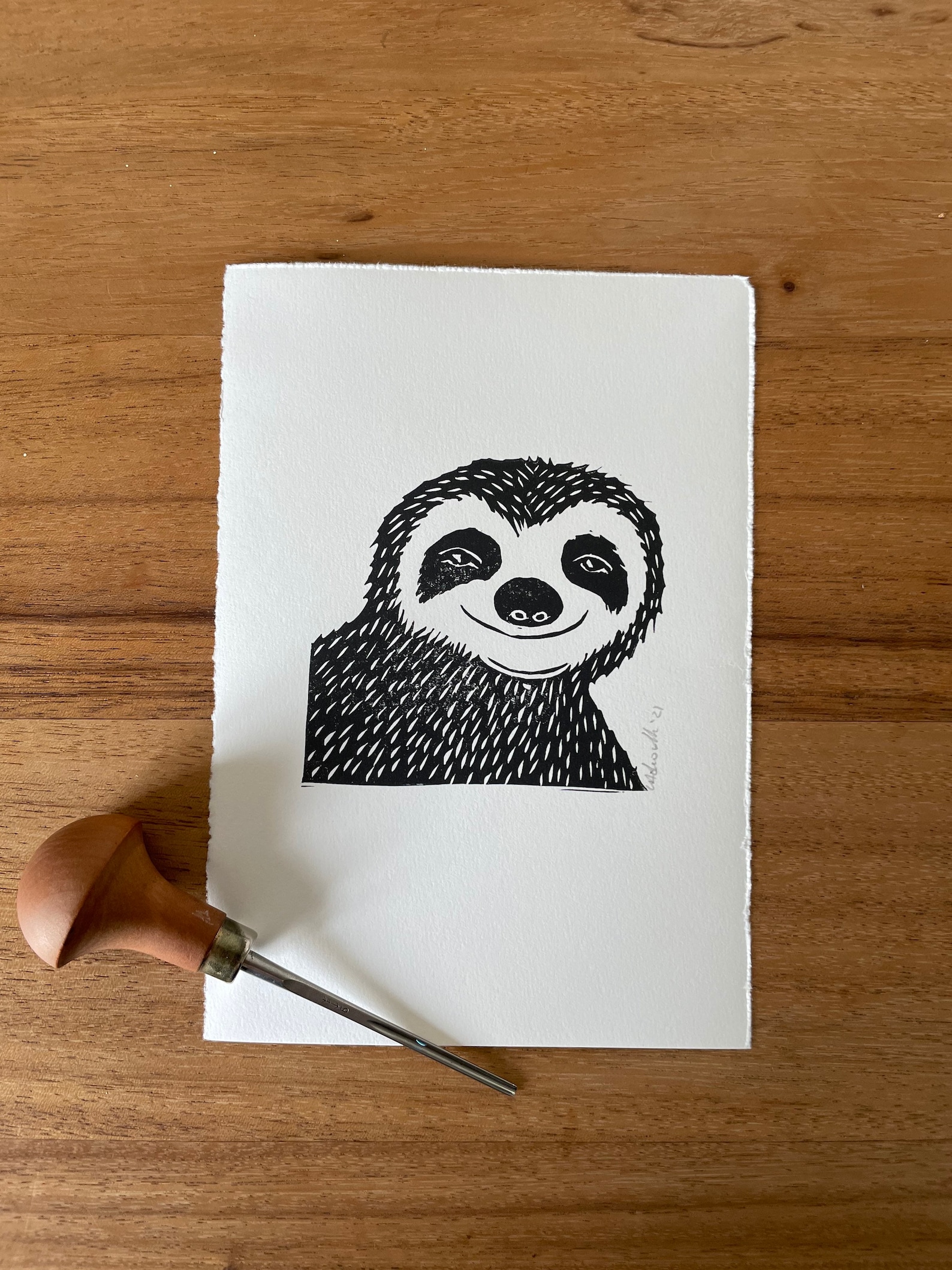 Sloth Lino Print Unframed - Etsy