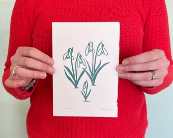 Snowdrop Print in Green, Snowdrops, Original Lino Print, Botanical Home ...