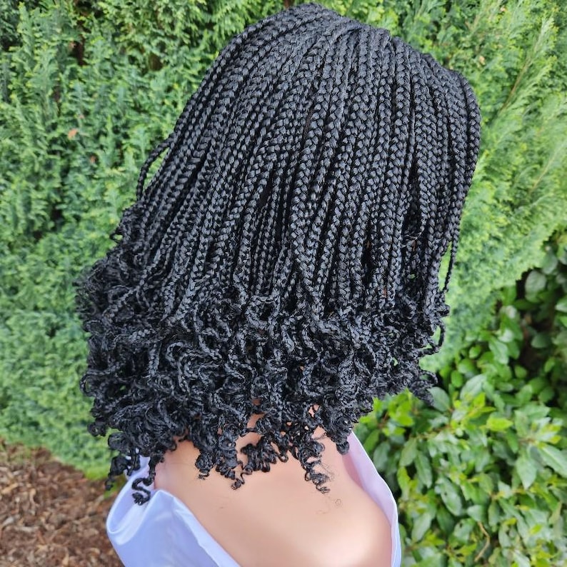 Handmade Tina Box Braid Wig: Black Braided Wig With Curls, 14 Inches - Etsy