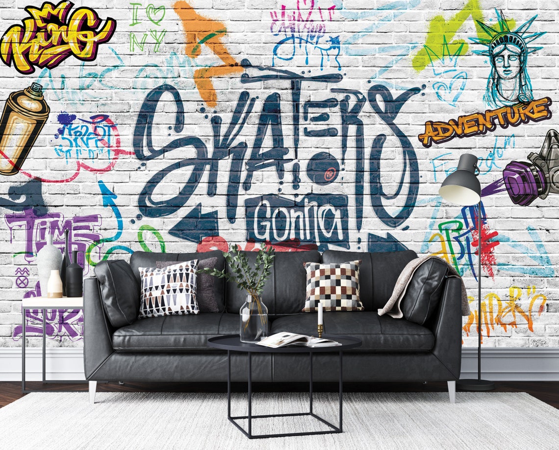 Urban Living Room Graffiti Wallpaper Skater Wall Mural Brick - Etsy