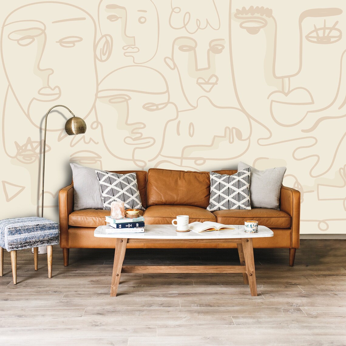 Abstract Face Wallpaper Living Room Mural With Minimalist - Etsy
