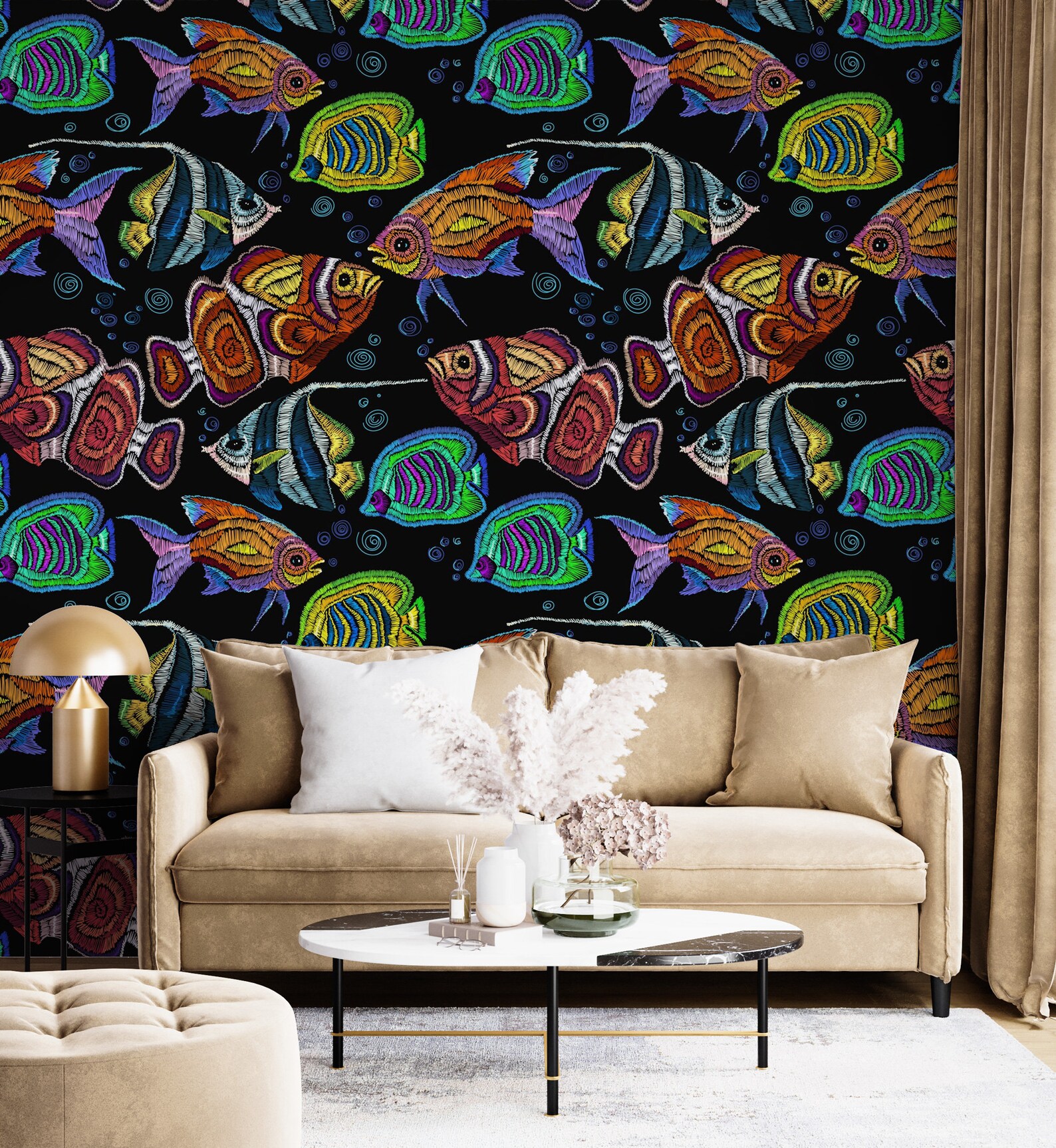 Colorful Fish Wallpaper With Black Background Aquarium Living - Etsy