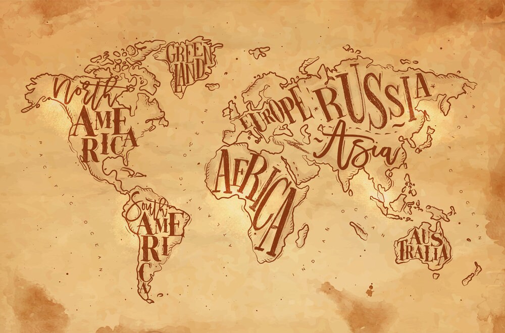 Brown and Yellow World Map Wallpaper Continent Typography - Etsy