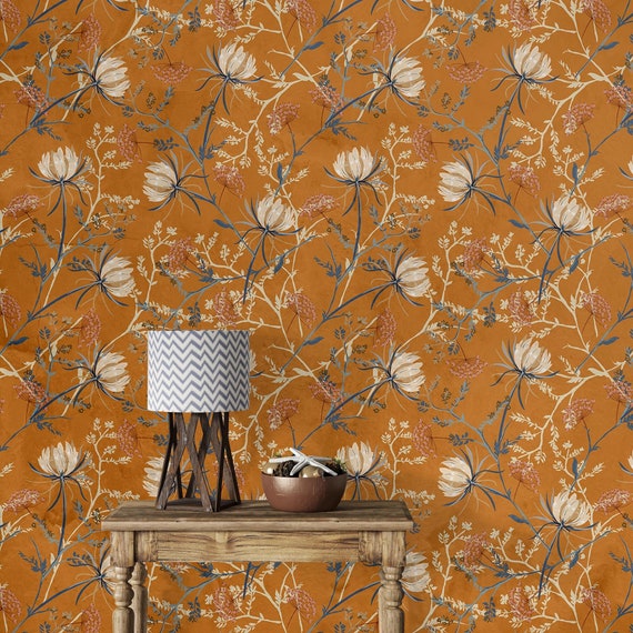 Oranje Bloemen Behang