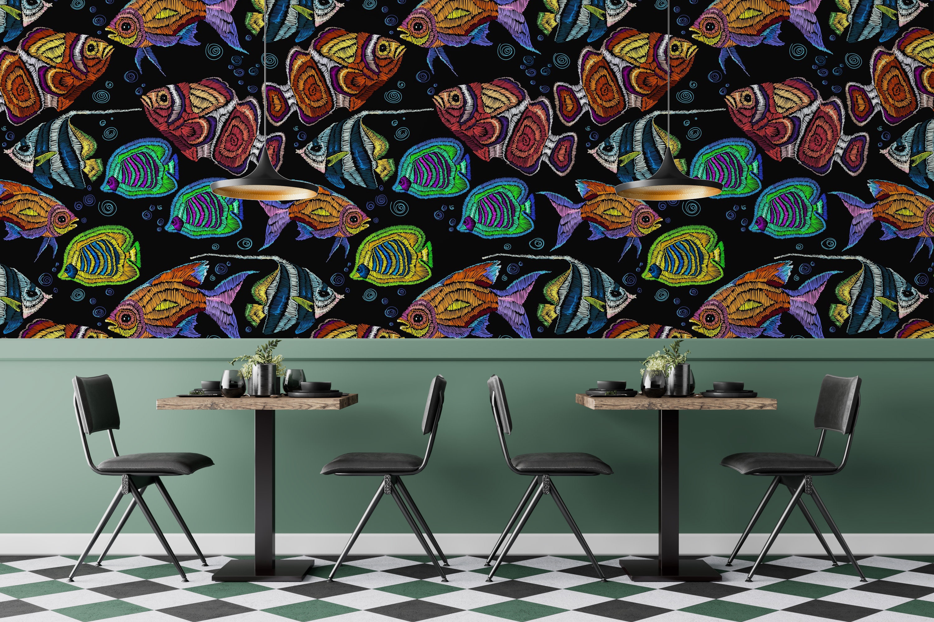 Colorful Fish Wallpaper With Black Background Aquarium Living - Etsy