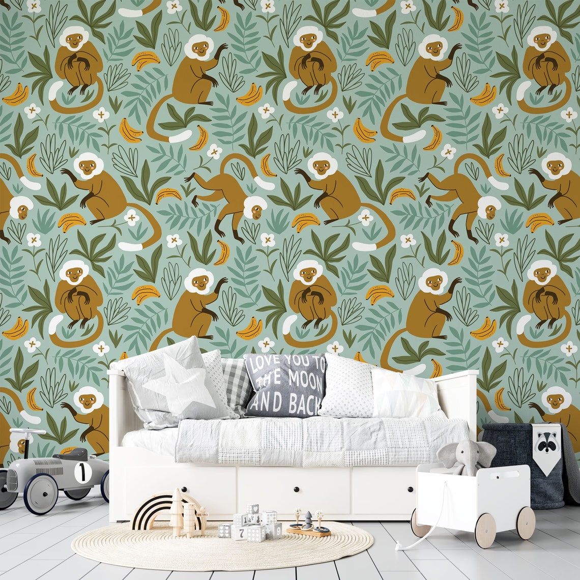Monkey Nursery Room Wallpaper Animal Print for Kids Room Wall - Etsy