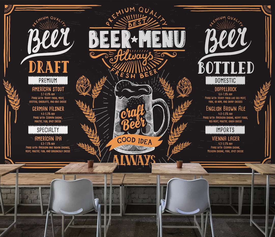 Craft Beer Bar Wallpaper: Pub Menu Wall Mural, Peel and Stick - Etsy