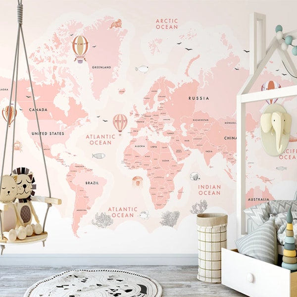 Pink World Map - Etsy