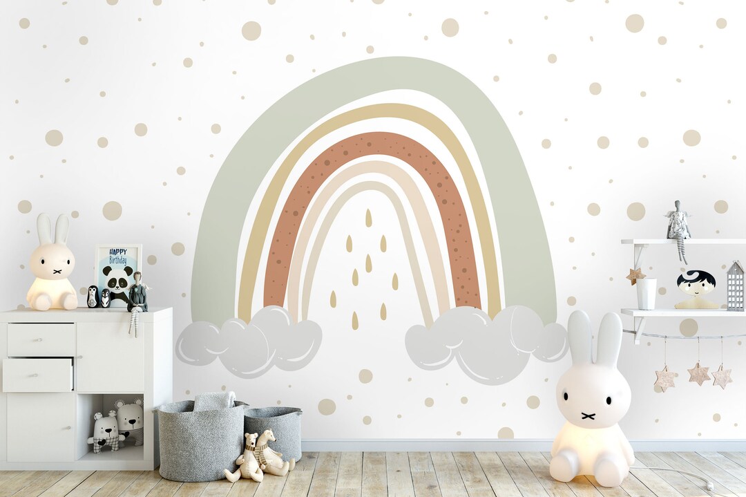 Kids Wallpaper Nursery Wallmural Rainbow and Clouds Wallposter Colorful ...