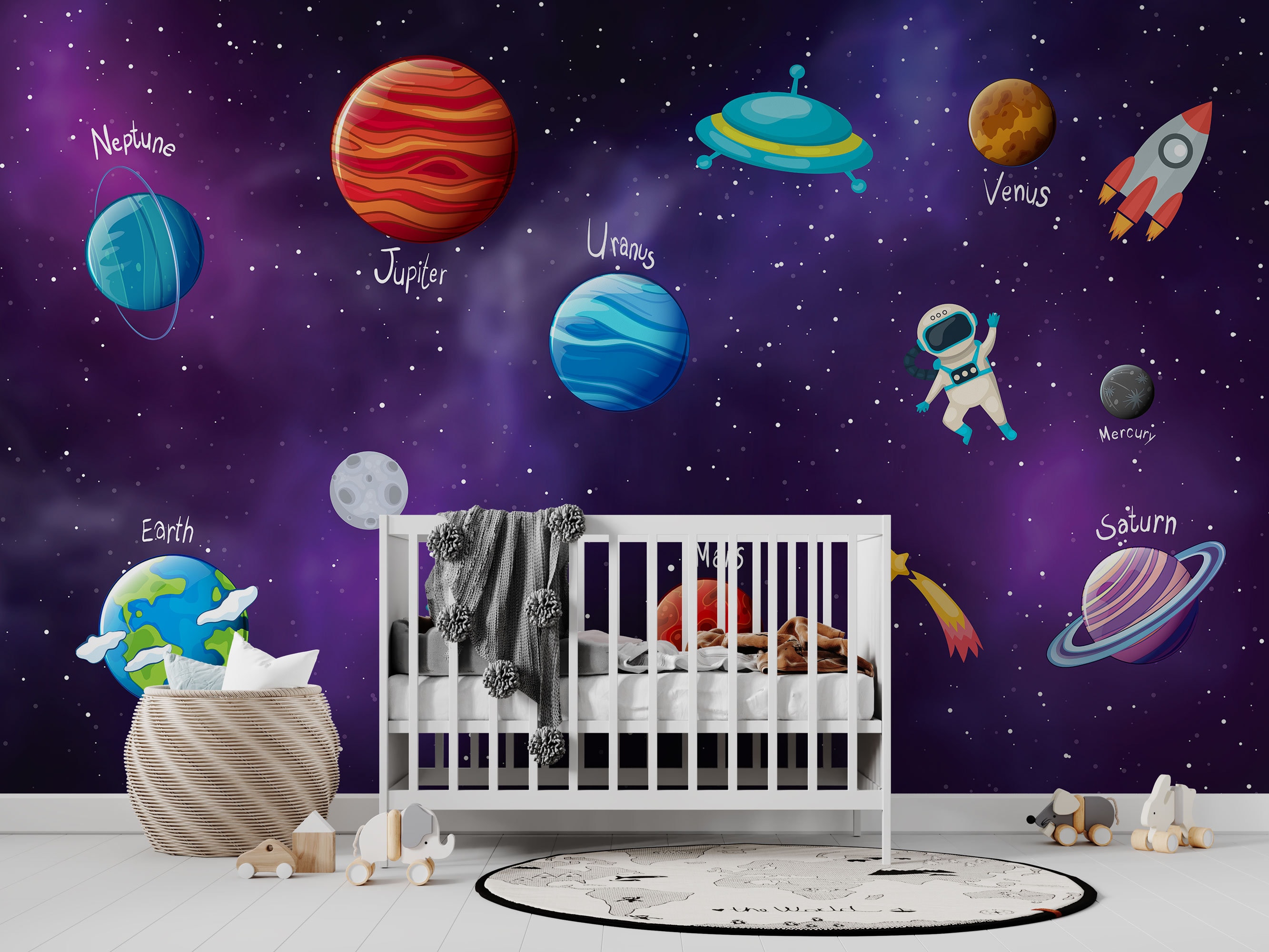 Educational Solar System Wallpaper for Kids Room Astronaut - Etsy