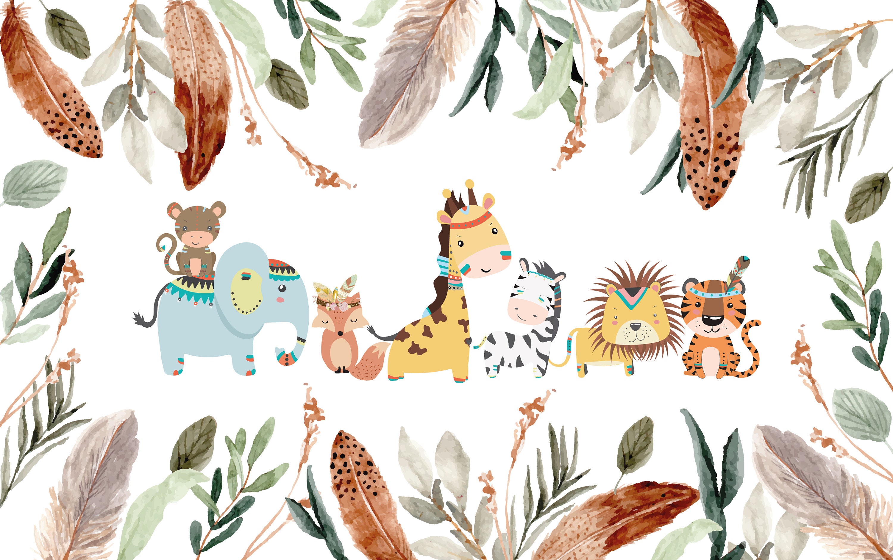 Boho Animal Nursery Wallpaper: Tropical Leaves, Peel and Stick - Etsy