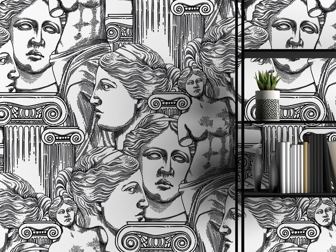 Black and White Renaissance Column Wallpaper: Venus Statue Wall Mural ...