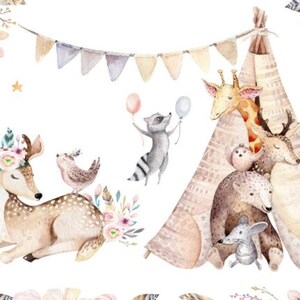 Watercolor Cute Animals in Tent Wallpaper for Nursery Room, Kids Wall ...