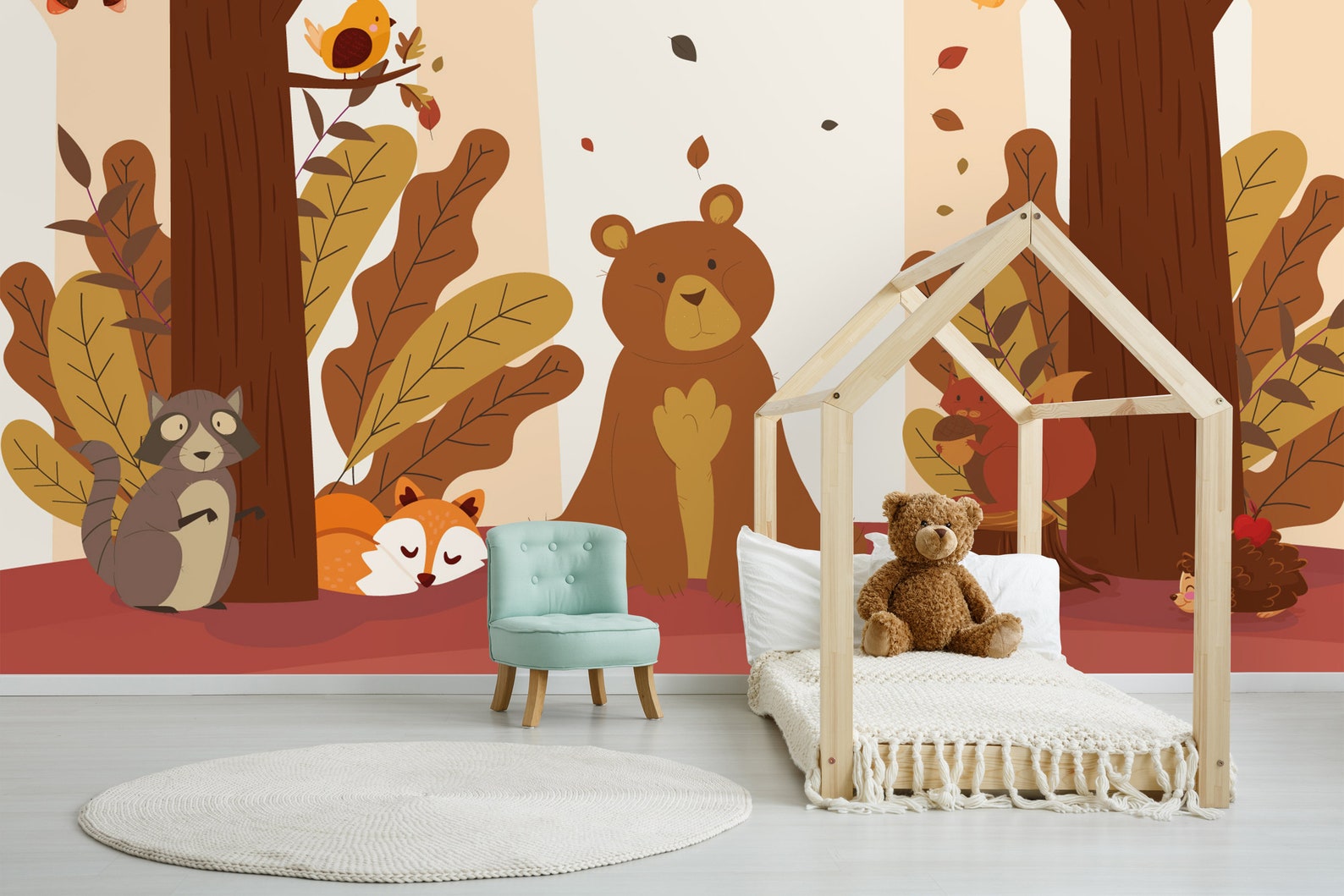 Kids Wallpaper Nursery Wallmural Autumn Forest Animals Bear | Etsy