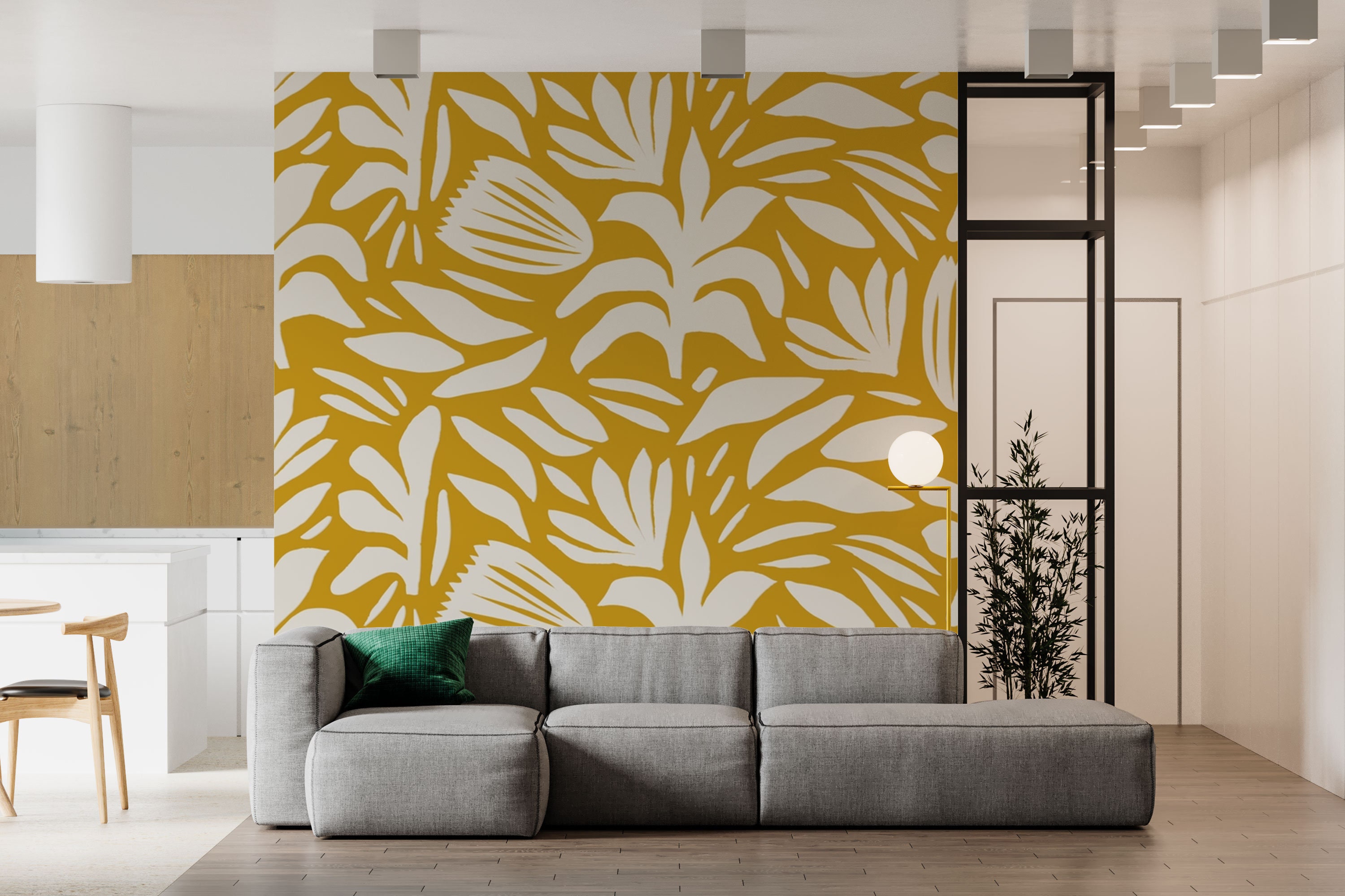Abstract Yellow Leaves Living Room Wallpaper, Floral Wall Mural - Etsy