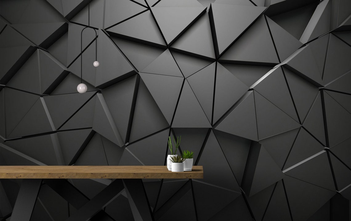 Abstract Dark Geometric Shapes Wallpaper Living Room Wallmural | Etsy