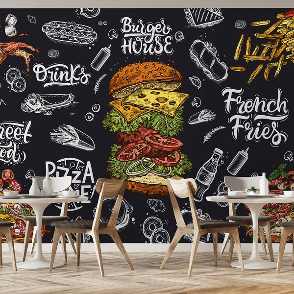 Burger Restaurant Wallpaper - Etsy