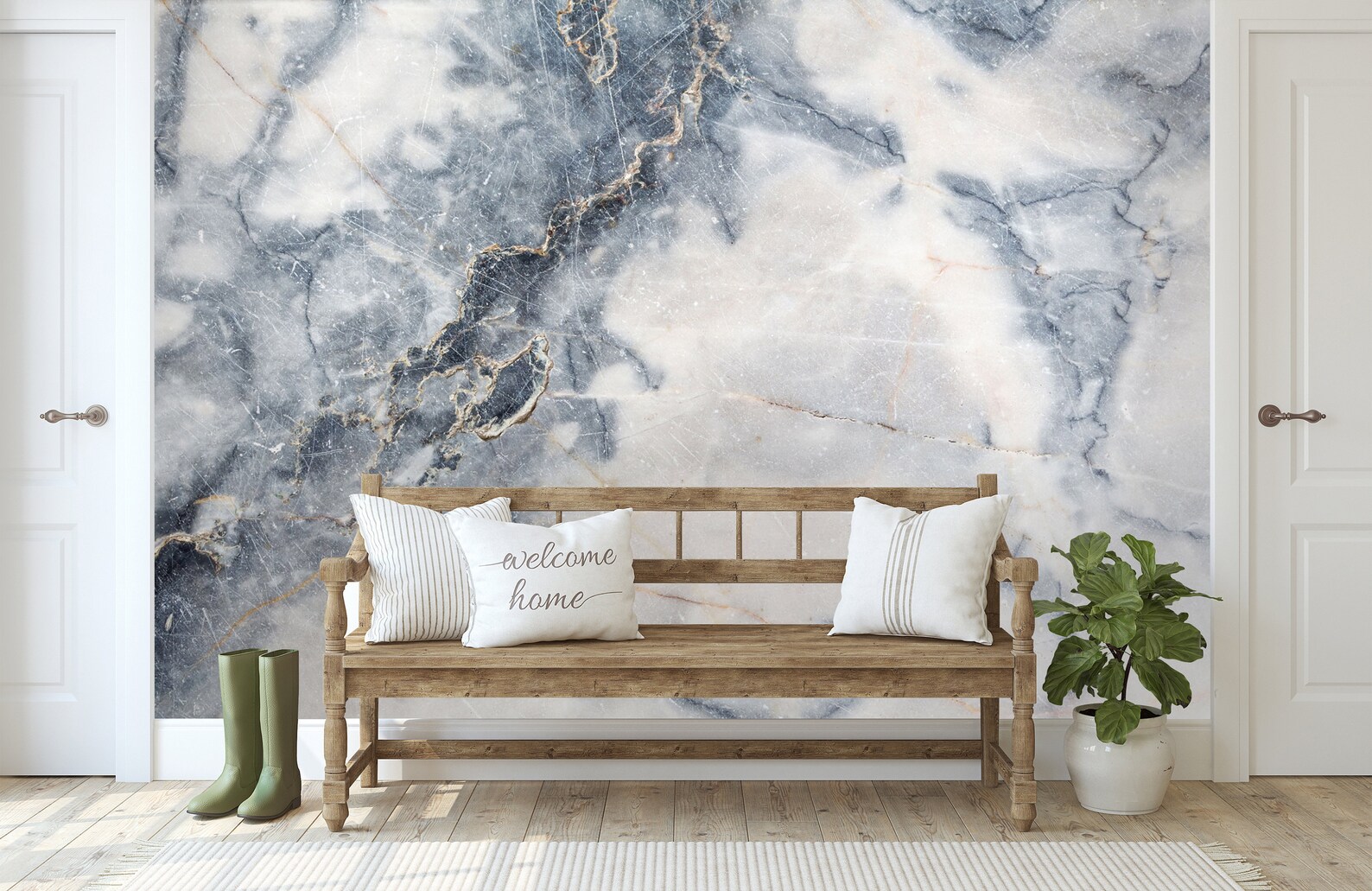 Marble Wallpaper Laundry Room Wallpaper Blue Wallpaper - Etsy