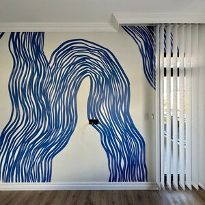 Blue Abstract Sketch Wall Mural, Brush Flowline Wallpaper, Modern ...