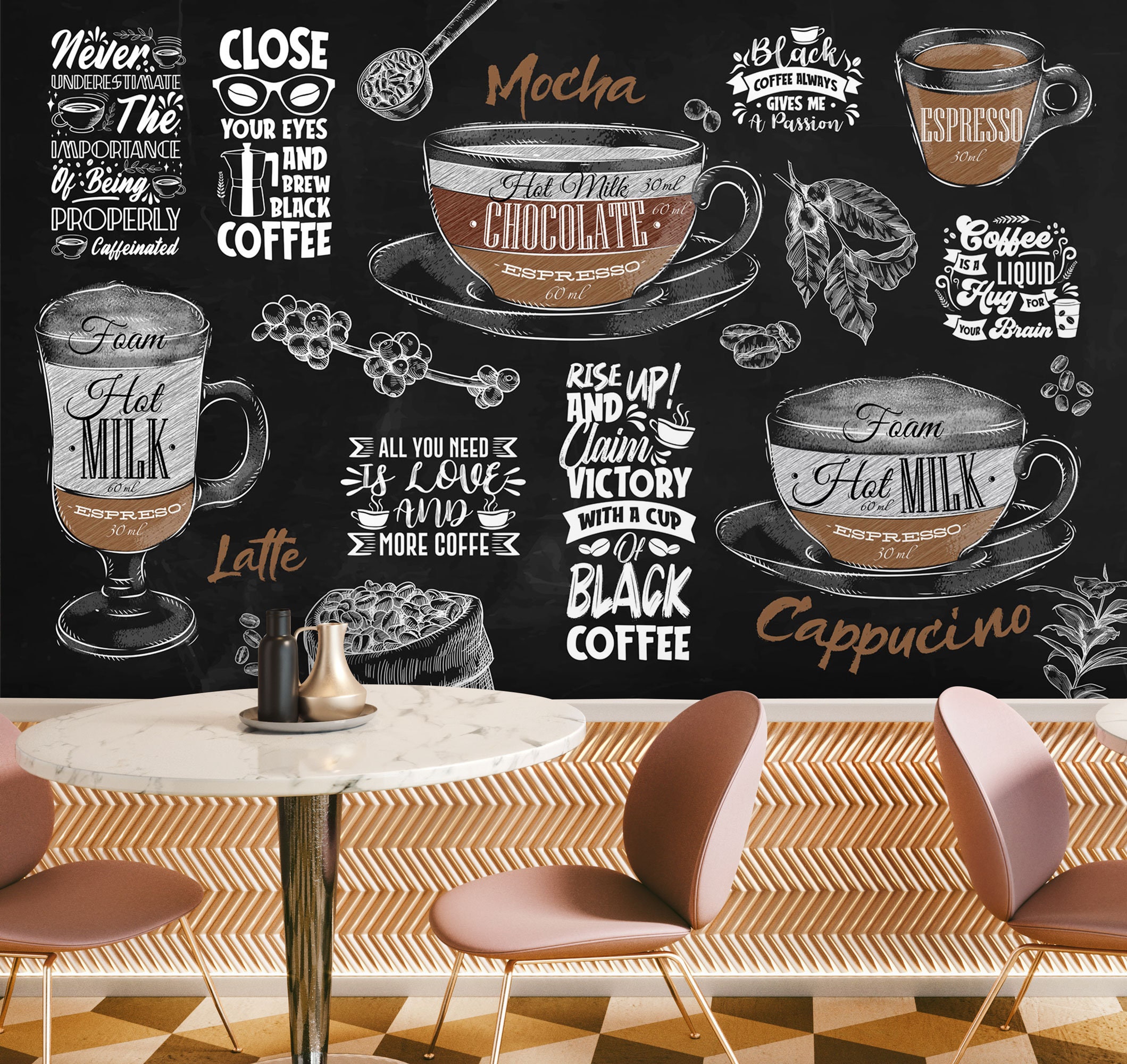 Cafe Shop Wallpaper Coffee Menu Wall Mural Easy Removable Etsy