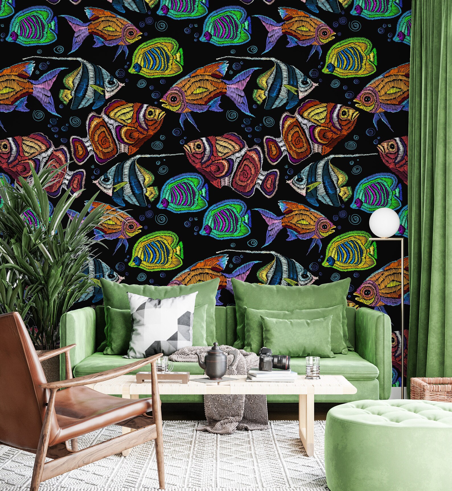 Colorful Fish Wallpaper With Black Background Aquarium Living - Etsy